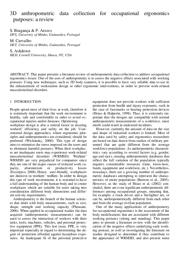 Pdf 3d Anthropometric Data Collection For Occupational Ergonomics