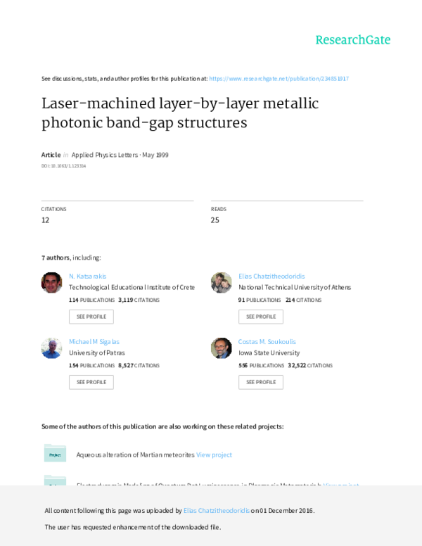 (PDF) Laser-machined layer-by-layer metallic photonic band-gap structures