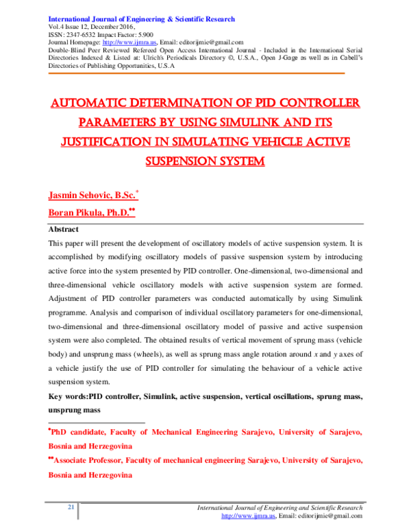 Pdf Automatic Determination Of Pid Controller Parameters By Using