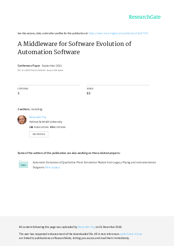 (PDF) A middleware for software evolution of automation software