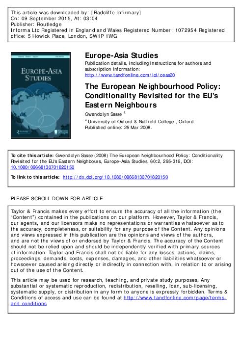 (PDF) ‘Conditionality-lite’: The European Neighbourhood Policy and the EU’s Eastern Neighbours ...
