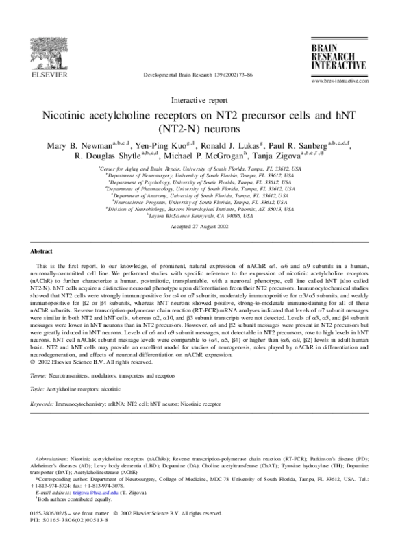 (PDF) Nicotinic acetylcholine receptors on NT2 precursor cells and hNT ...