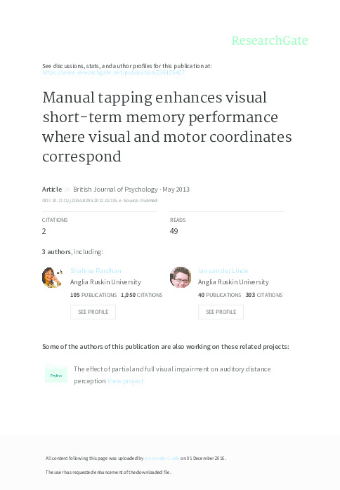 (PDF) Manual tapping enhances visual short‐term memory performance ...
