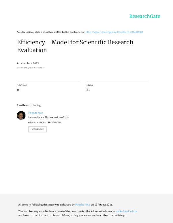 Pdf Efficiency Model For Scientific Research Evaluation