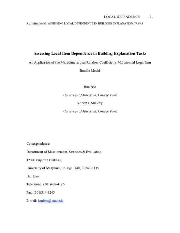 Pdf Assessing Local Item Dependence In Building Explanation Tasks An