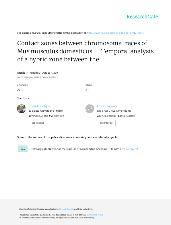 (PDF) Contact zones between chromosomal races of Mus musculus ...