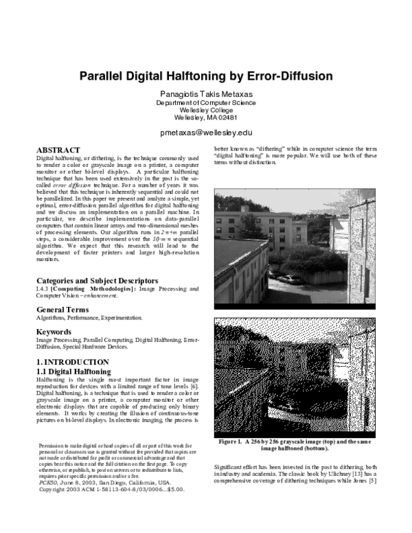 (PDF) Parallel digital halftoning by error-diffusion