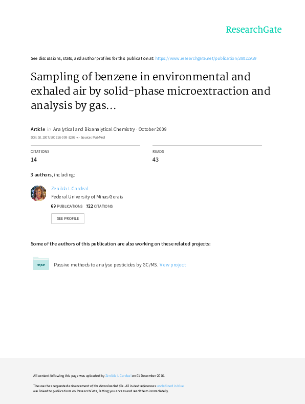 (PDF) Sampling of benzene in environmental and exhaled air by solid-phase microextraction and ...