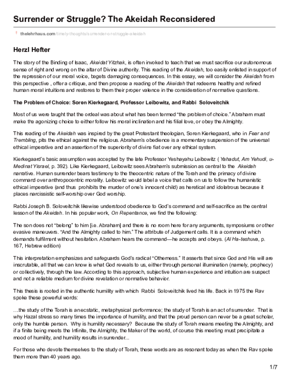(PDF) Surrender or Struggle? The Akeida Reconsidered