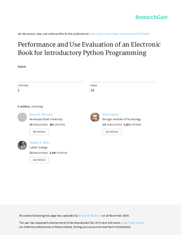 (PDF) Performance and use evaluation of an electronic book for introductory Python programming