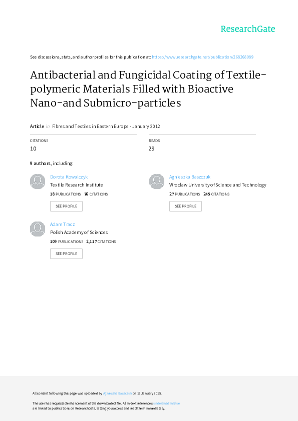 (PDF) Antibacterial and Fungicidal Coating of Textile-polymeric ...