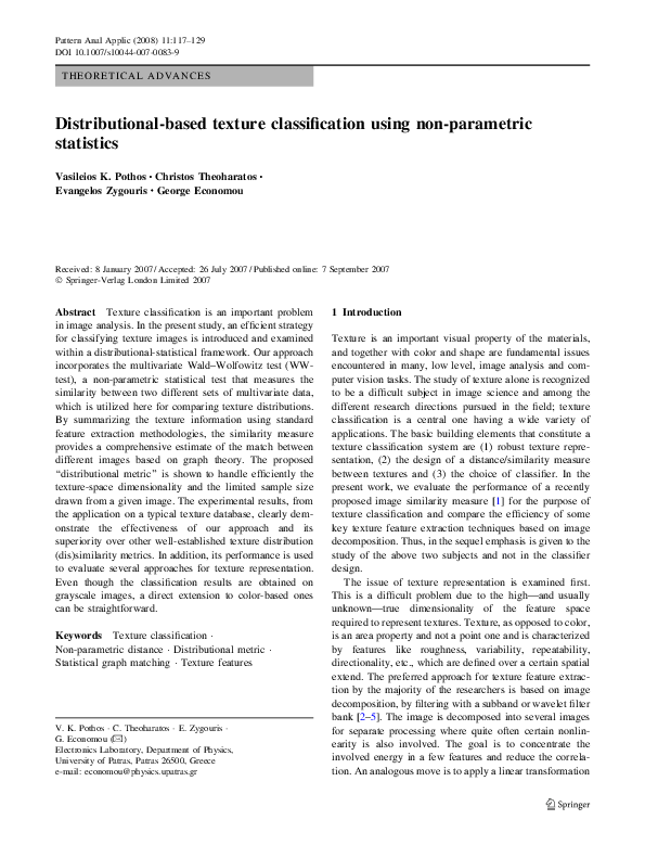 (PDF) Distributional-based texture classification using non-parametric statistics