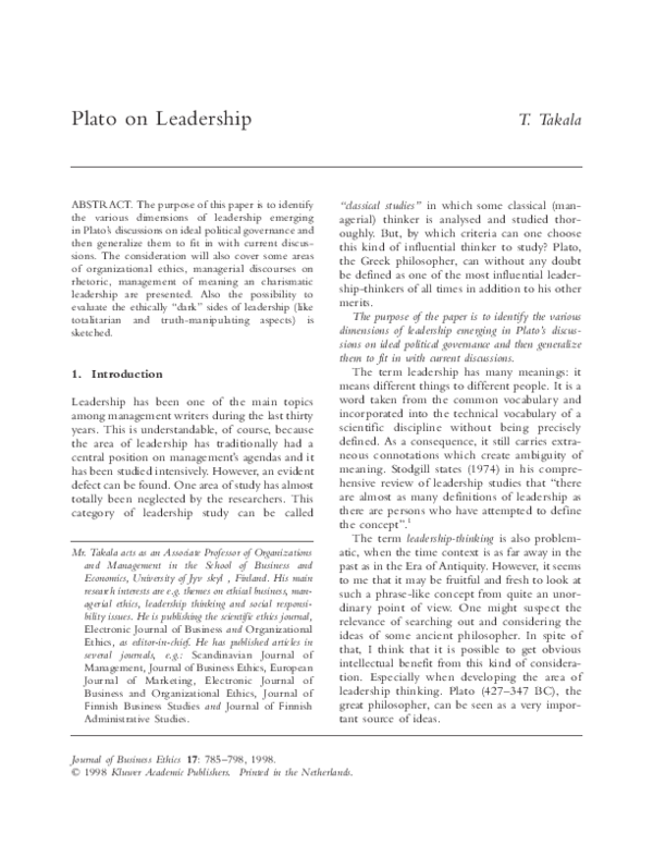 (PDF) Plato on leadership