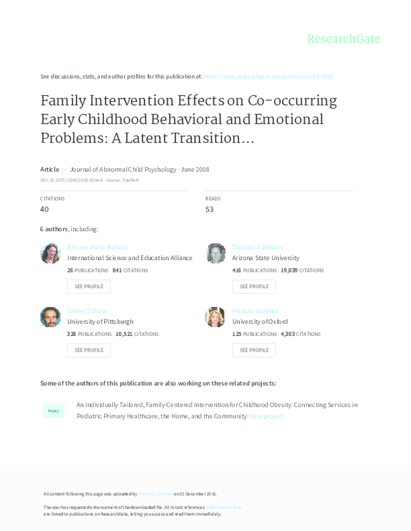 (PDF) Family Intervention Effects on Co-occurring Early Childhood Behavioral and Emotional ...