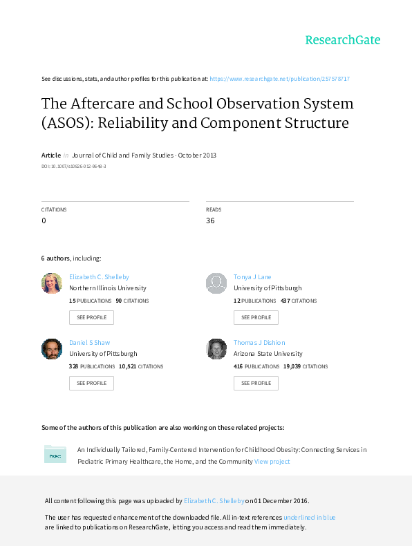 (PDF) The Aftercare and School Observation System (ASOS): Reliability ...