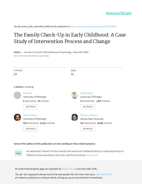 (PDF) The Family Check-Up in Early Childhood: A Case Study of ...