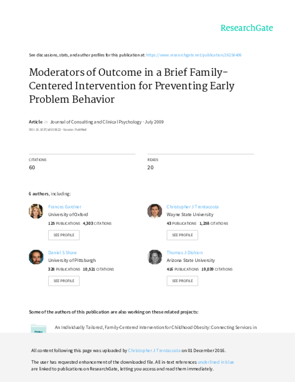 (PDF) Moderators of outcome in a brief family-centered intervention for ...