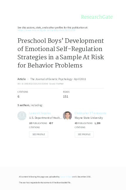 (PDF) Preschool Boys’ Development of Emotional Self-Regulation ...
