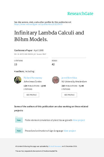 (PDF) Infinitary lambda calculi and böhm models