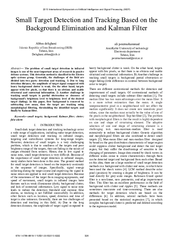 (PDF) Small Target Detection and Tracking Based on the Background Elimination and Kalman Filter