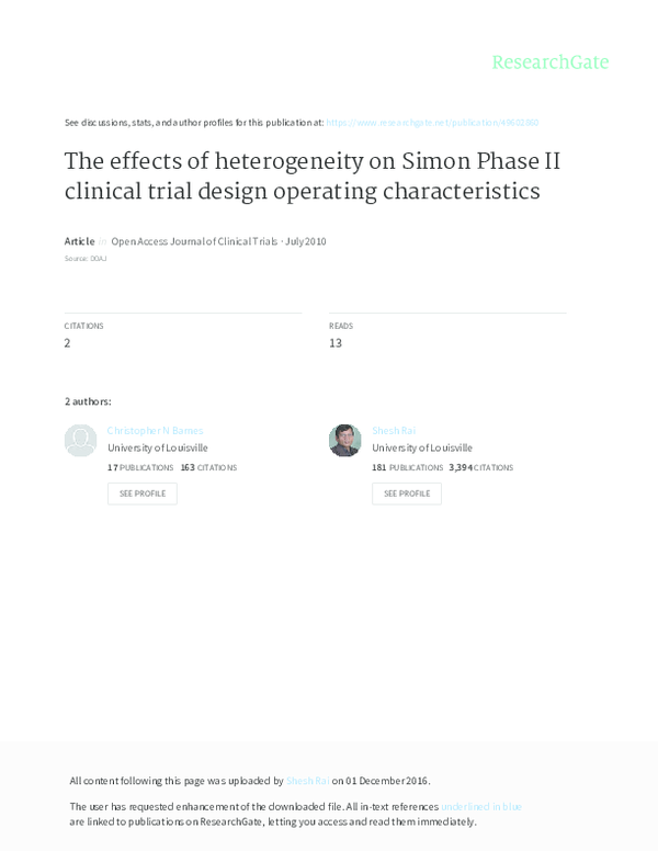 (PDF) The effects of heterogeneity on Simon Phase II clinical trial ...