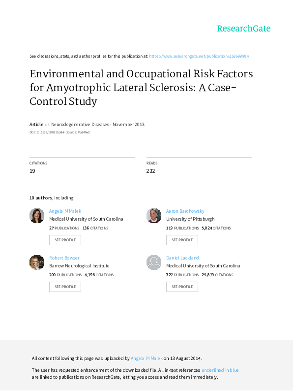 (PDF) Environmental and Occupational Risk Factors for Amyotrophic ...