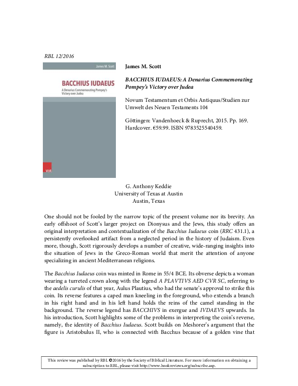 (PDF) Review of James Scott, BACCHIUS IUDAEUS: A Denarius Commemorating ...