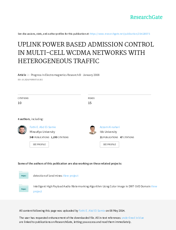 (PDF) Uplink Power Based Admission Control in Multi-Cell Wcdma Networks with Heterogeneous Traffic