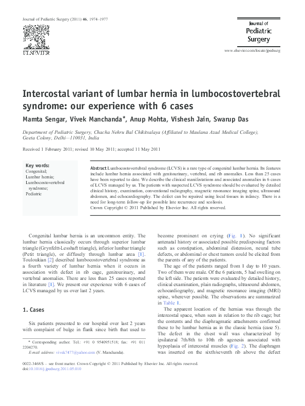 (PDF) Intercostal variant of lumbar hernia in lumbocostovertebral ...