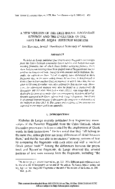 (PDF) A New Version of the Ereṣ Israel Haggadah Liturgy and the ...