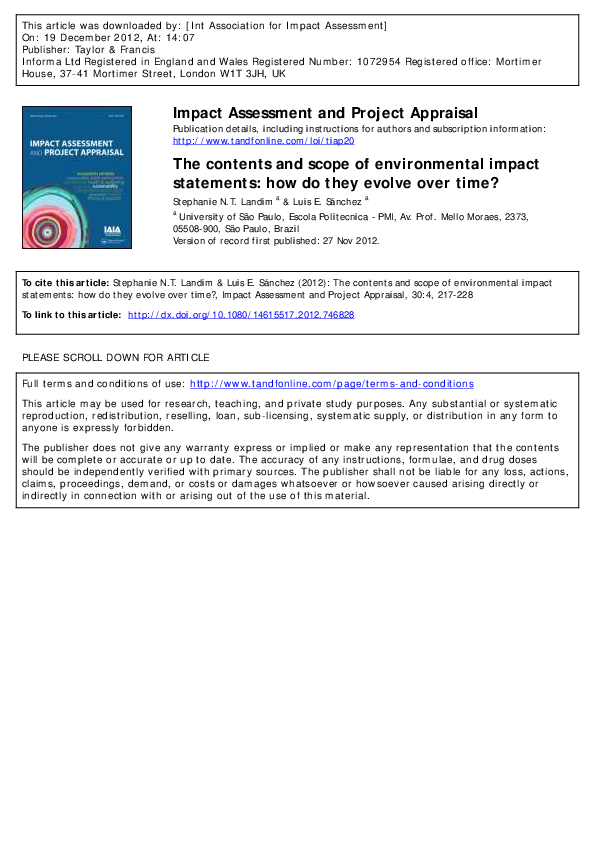 (PDF) The contents and scope of environmental impact statements: how do ...