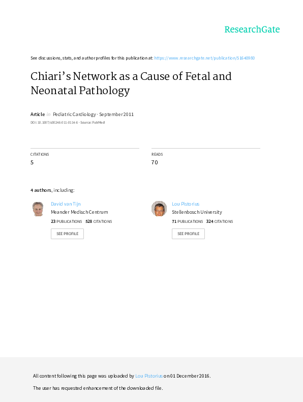 (PDF) Chiari's Network as a Cause of Fetal and Neonatal Pathology