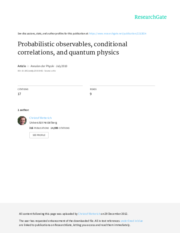(PDF) Probabilistic observables, conditional correlations, and quantum physics