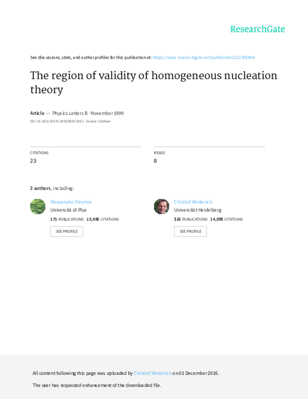 (PDF) The Region of Validity of Homogeneous Nucleation Theory