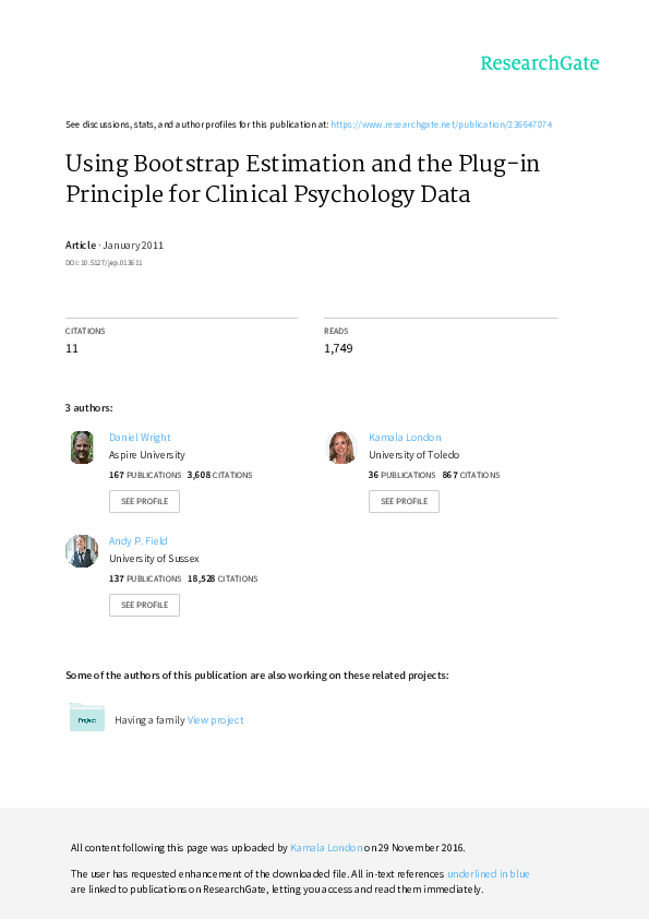 Pdf Using Bootstrap Estimation And The Plug In Principle For Clinical
