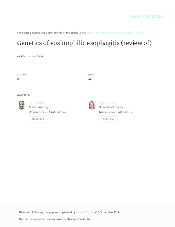 (PDF) Genetics of eosinophilic esophagitis (review of)