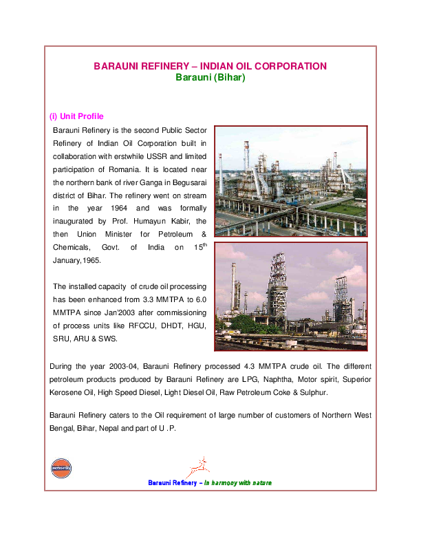 (PDF) BARAUNI REFINERY – INDIAN OIL CORPORATION Barauni (Bihar) (i ...