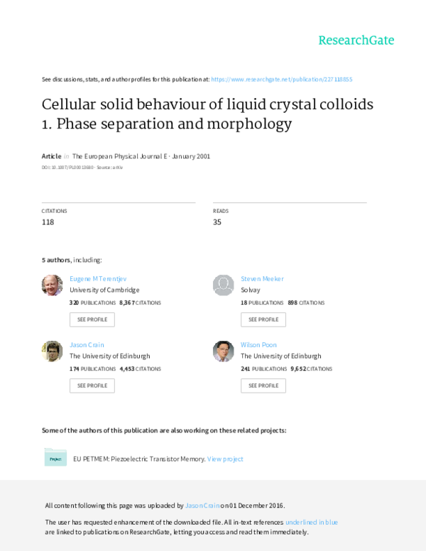 (PDF) Cellular solid behaviour of liquid crystal colloids 2. Mechanical ...