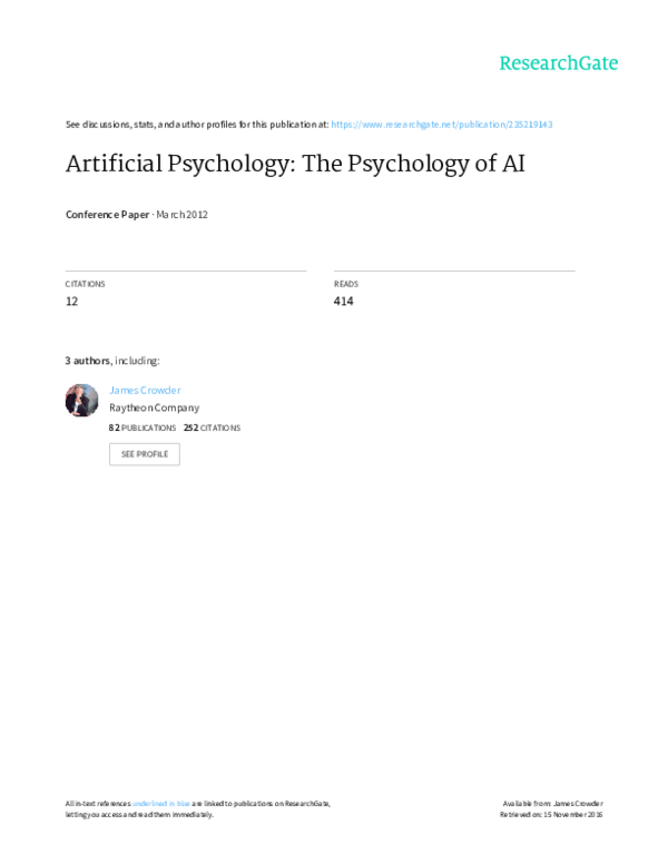 (PDF) Artificial Psychology: The Psychology of AI Artificial Psychology ...