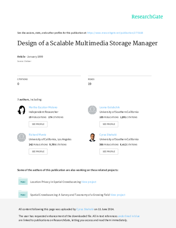 (PDF) Design of a scalable multimedia storage manager