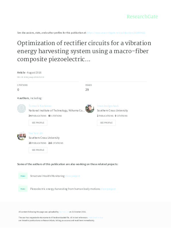 Pdf Optimization Of Rectifier Circuits For A Vibration Energy Harvesting System Using A Macro