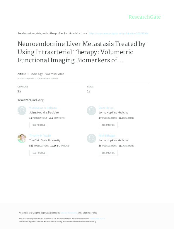 (PDF) Neuroendocrine Liver Metastasis Treated by Using Intraarterial ...