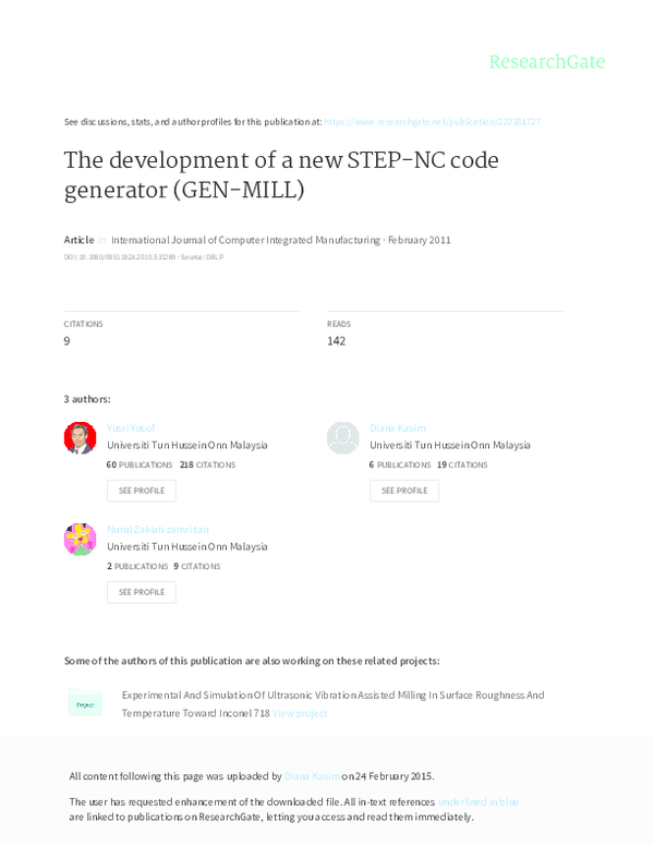 (PDF) The development of a new STEP-NC code generator (GEN-MILL)