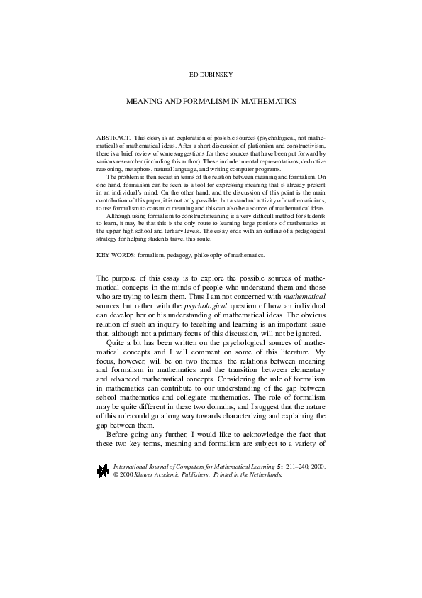 (PDF) Meaning and formalism in mathematics