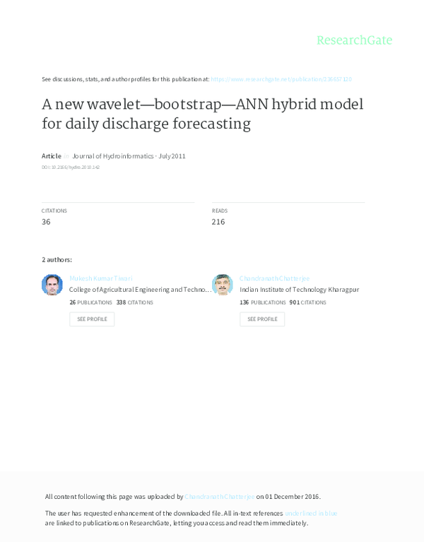 Pdf A New Wavelet―bootstrap―ann Hybrid Model For Daily Discharge Forecasting