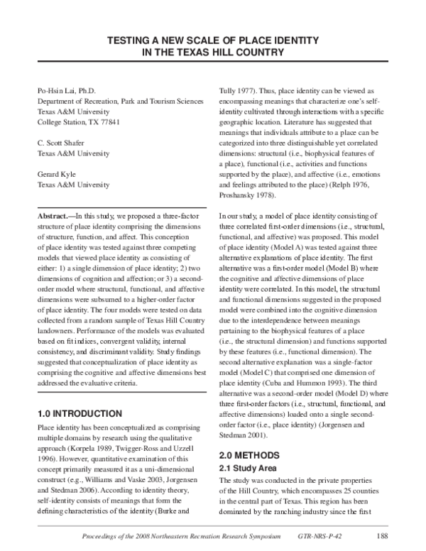 (PDF) Testing a new scale of place identity in the Texas Hill Country