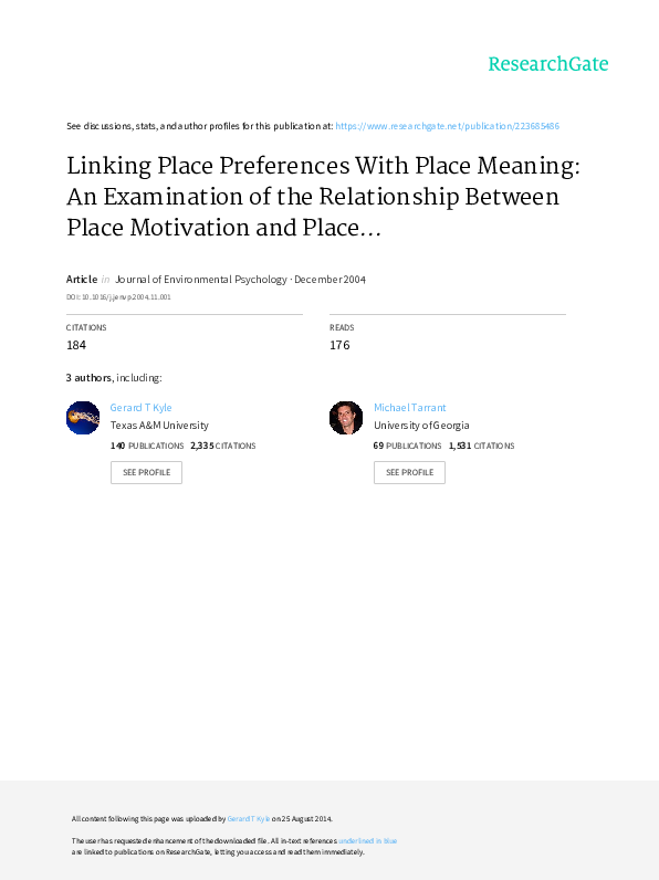 (PDF) Linking place preferences with place meaning: An examination of ...