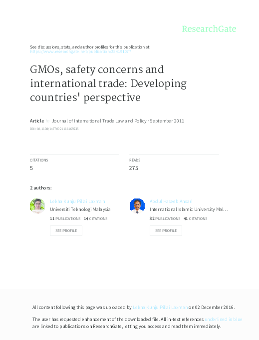 (PDF) GMOs, safety concerns and international trade: developing countries' perspective