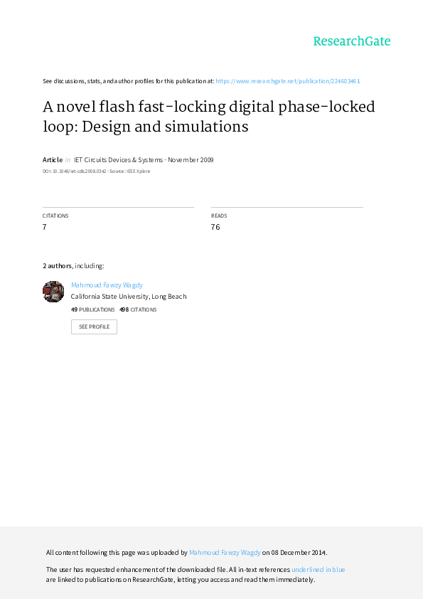 (PDF) A Novel Flash Fast-Locking Digital Phase-Locked Loop