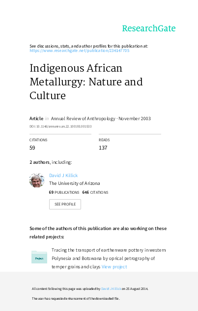 (PDF) Indigenous African metallurgy: nature and culture